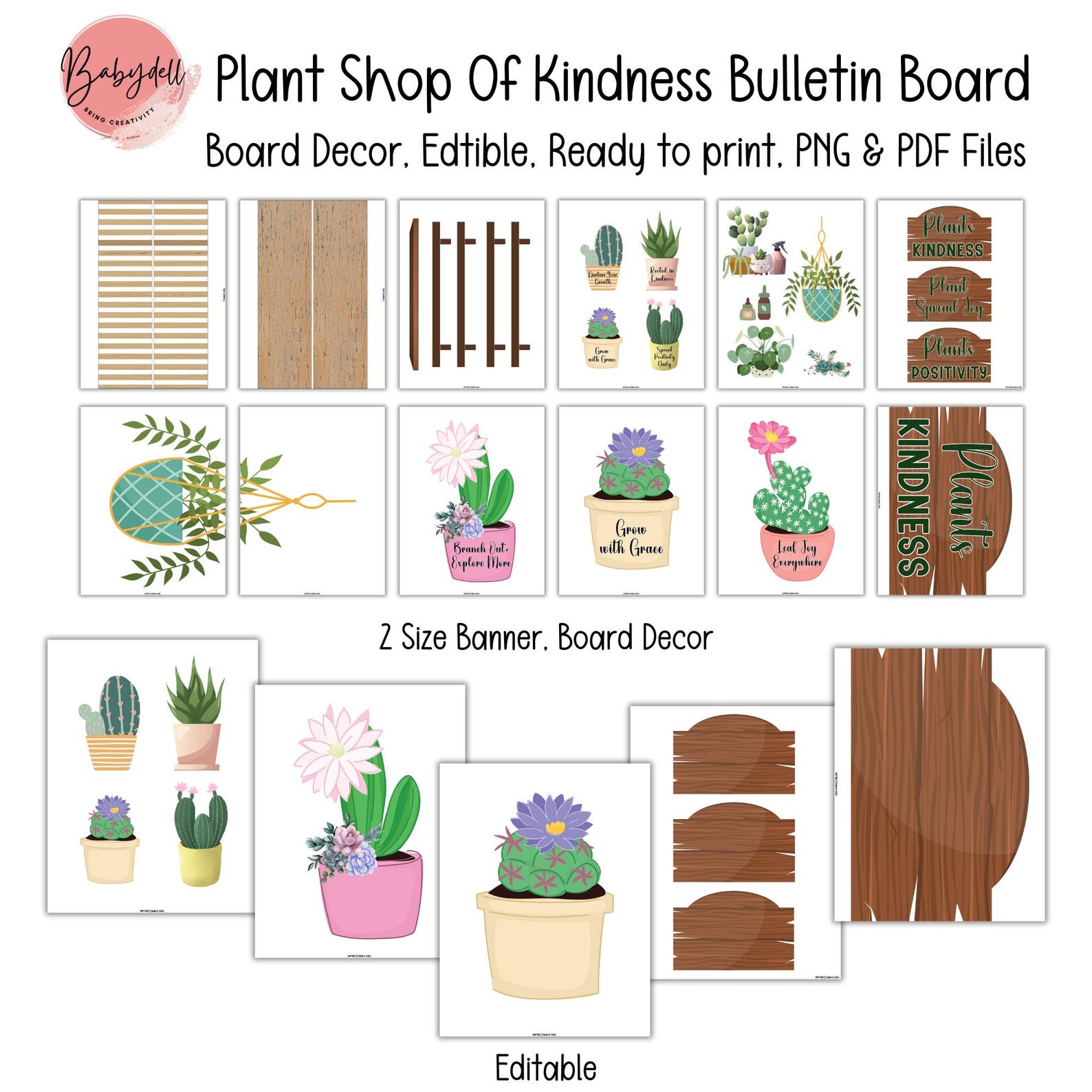 Plants Kindness Classroom Bulletin Board Kit, Printable Cactus Decor ...