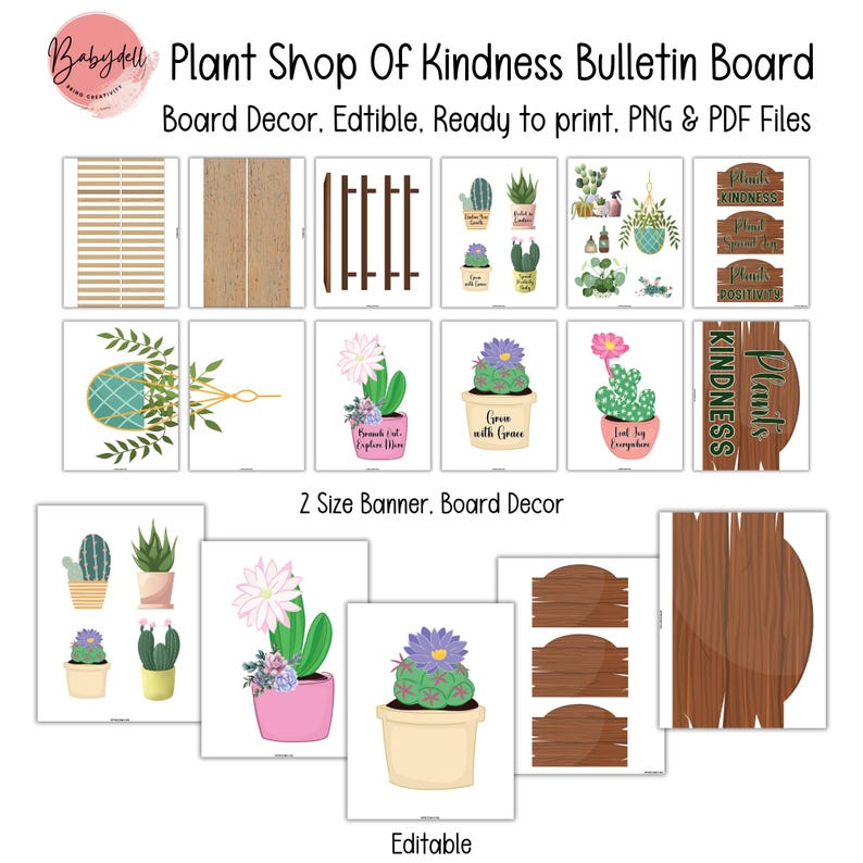 Plants Kindness Classroom Bulletin Board Kit, Printable Cactus Decor ...