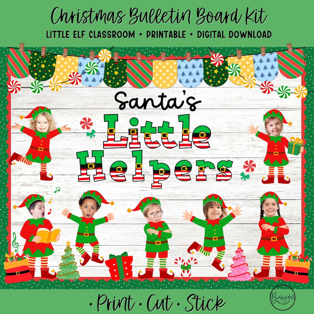 Christmas Elf Bulletin Board Kit Printable Classroom Decor With Student ...
