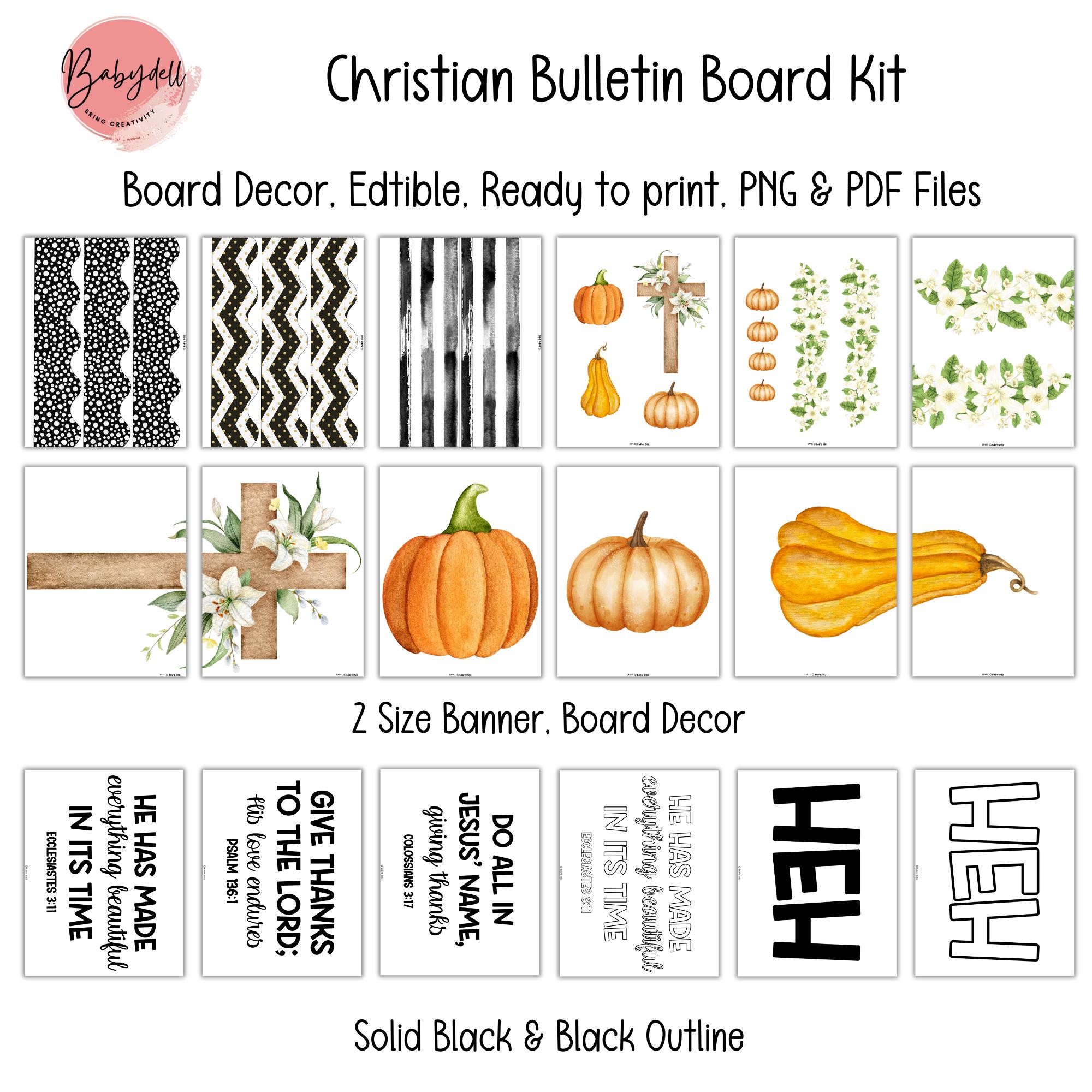Christian Fall Bulletin Board Kit: Thankful, Grateful, Blessed (PNG ...