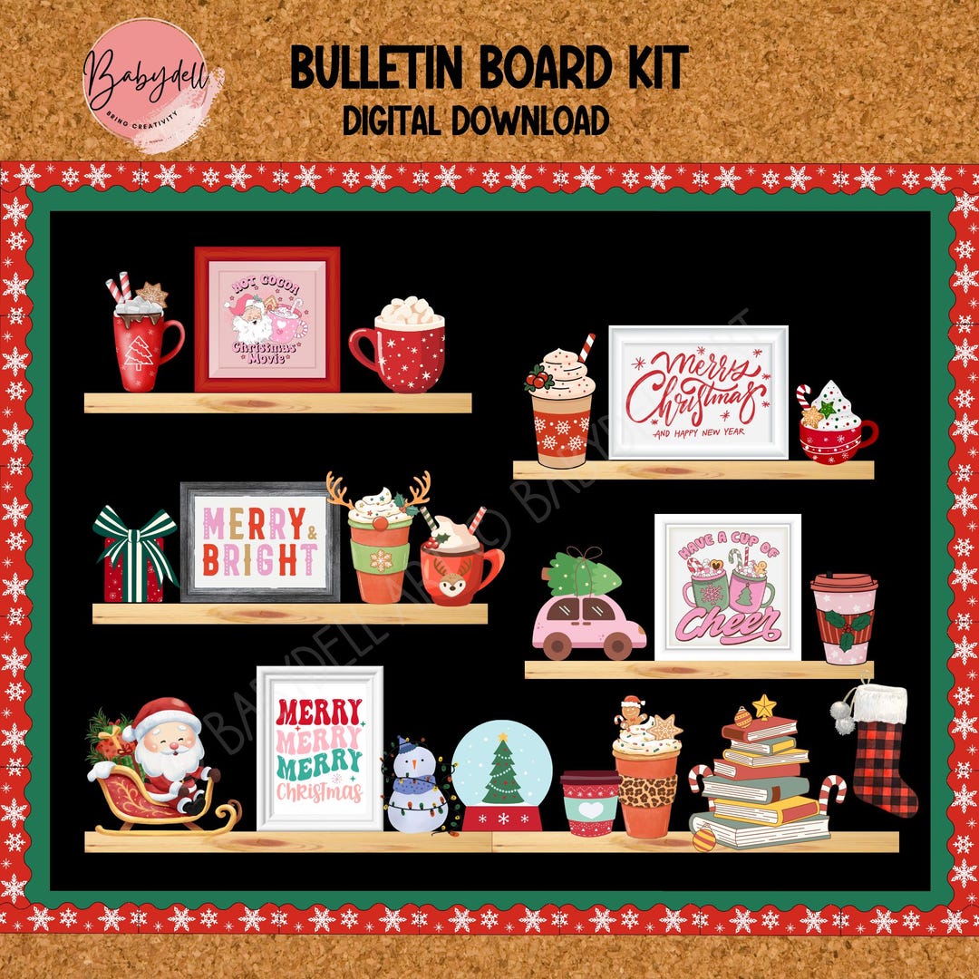 Cheers to Christmas Bulletin Board Kit | Cozy Drinks Theme December ...