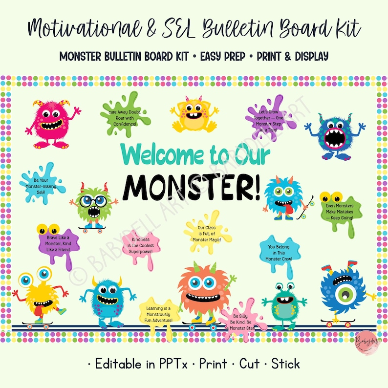 Monster Bulletin Board Kit and SEL Classroom Decor With Cute Positivity ...