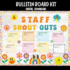 Groovy Staff Shout Out Bulletin Board Kit: Printable Recognition Cards ...