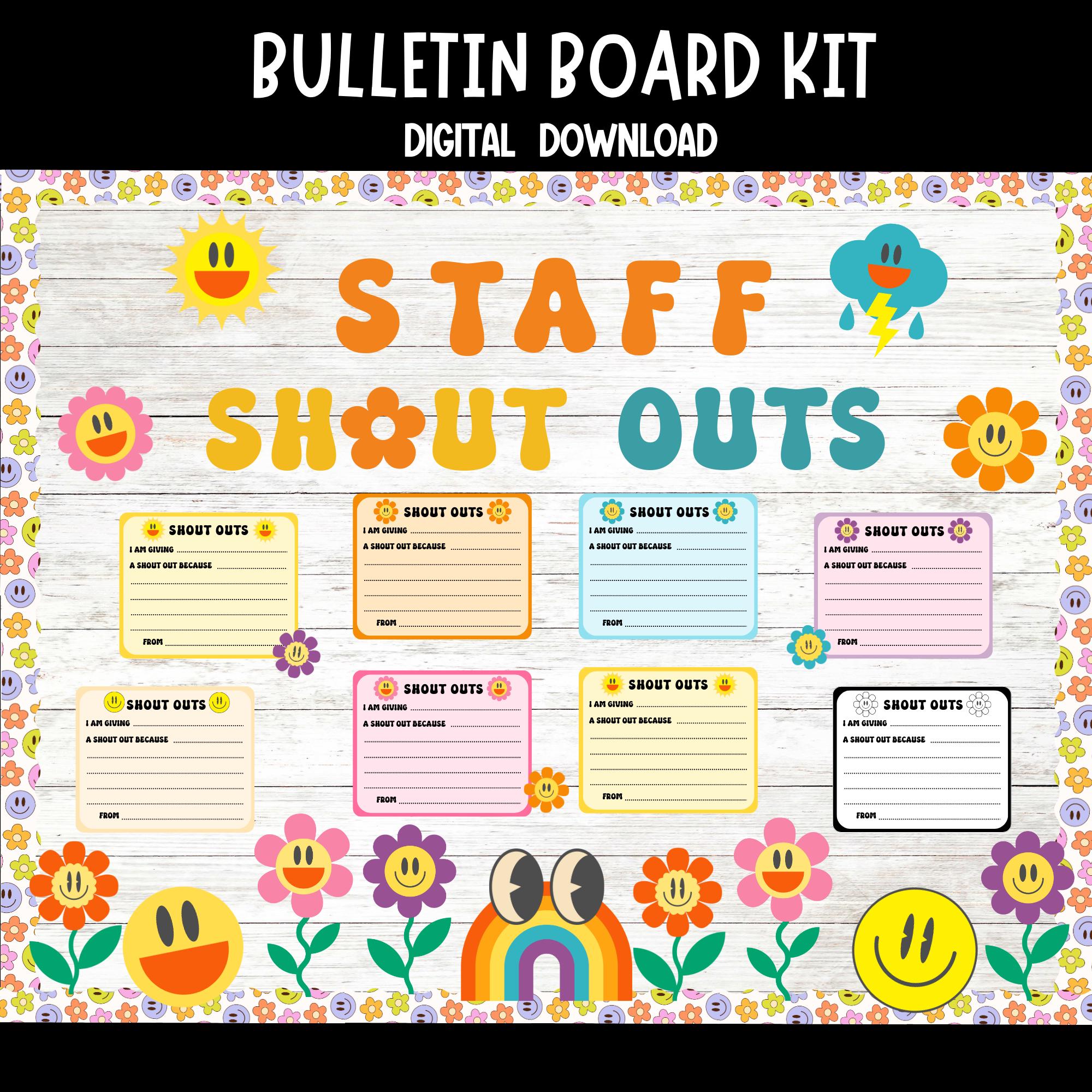 Groovy Staff Shout Out Bulletin Board Kit: Printable Recognition Cards ...