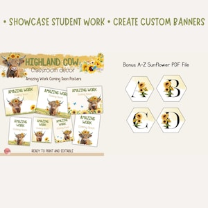 Highland Cow Classroom Decor Bundle Modern Farmhouse Theme Editable ...