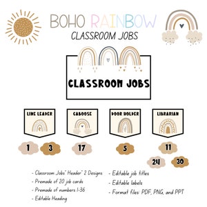 Boho Rainbow Classroom Jobs Display | Editable Job Chart for Students ...