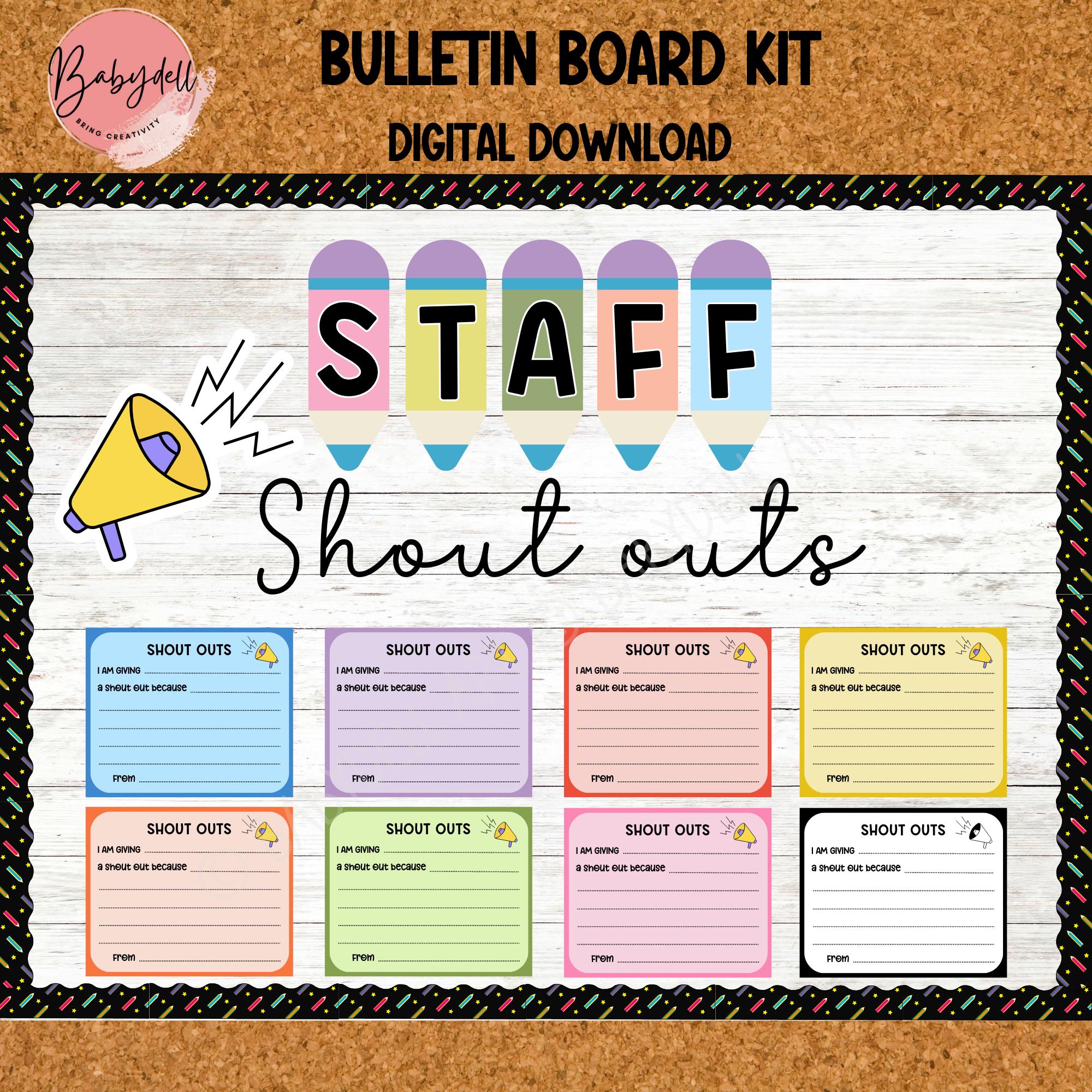 Staff Shout Out Bulletin Board Kit: Printable Recognition Cards ...