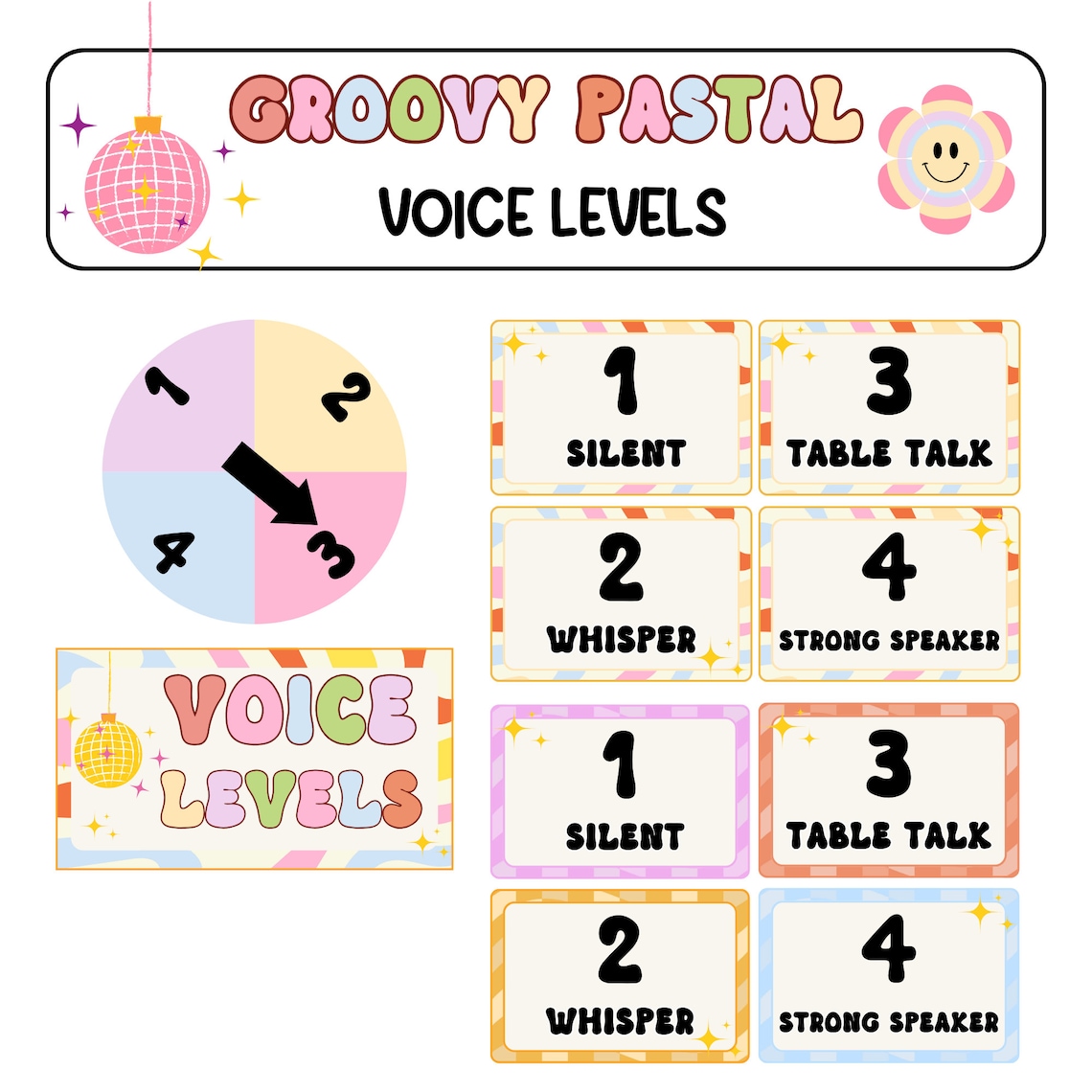 Groovy Pastel Voice Level Chart: Retro Classroom Decor - Etsy