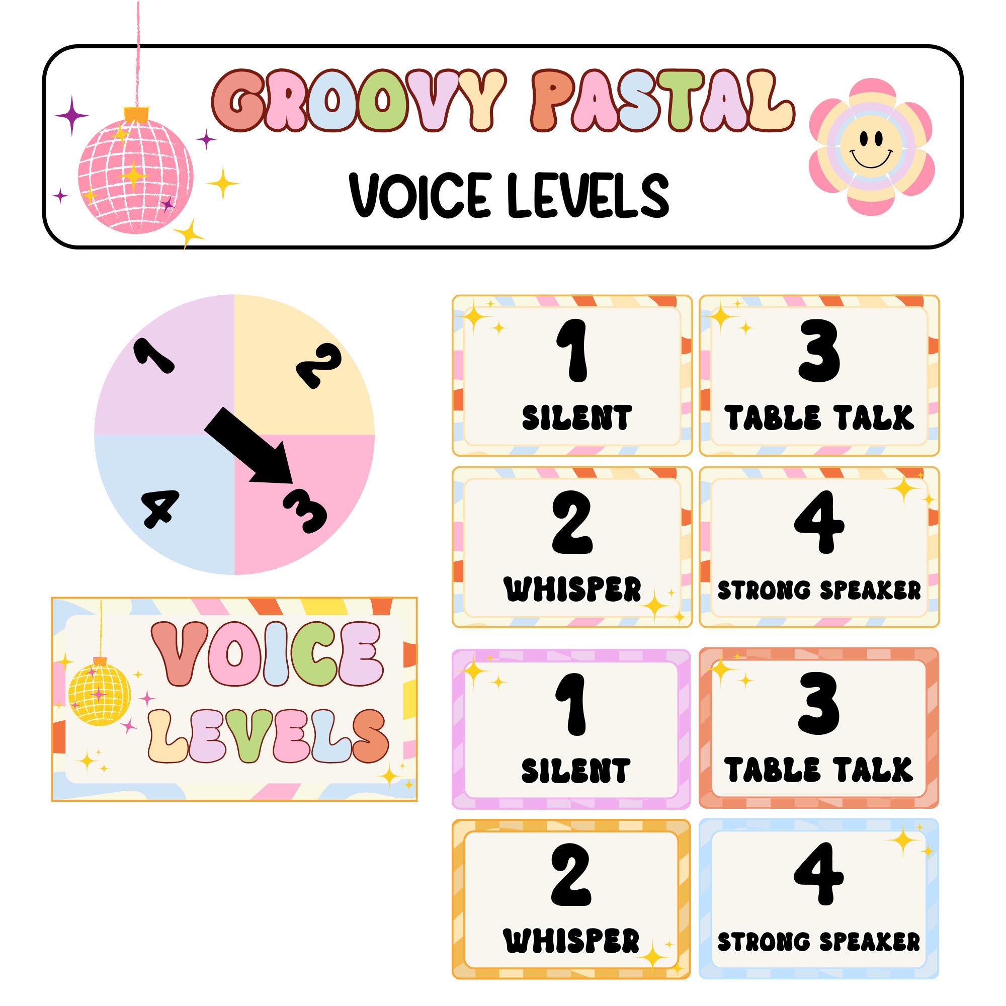 Groovy Pastel Voice Level Chart: Retro Classroom Decor - Etsy