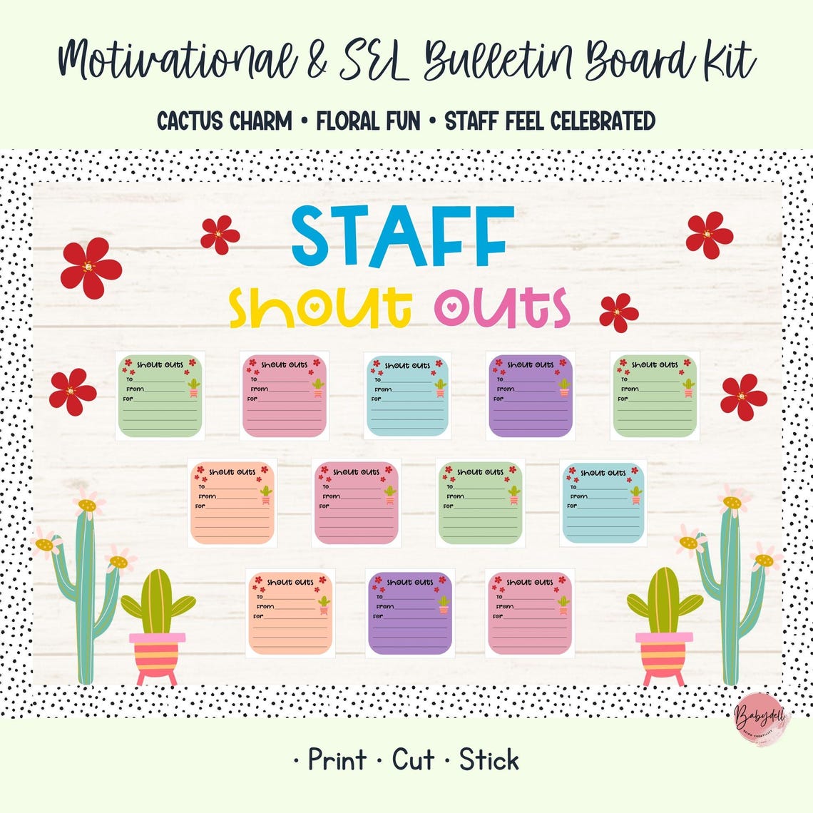 Staff Shout Out Bulletin Board Kit: Cactus Theme Employee Appreciation ...