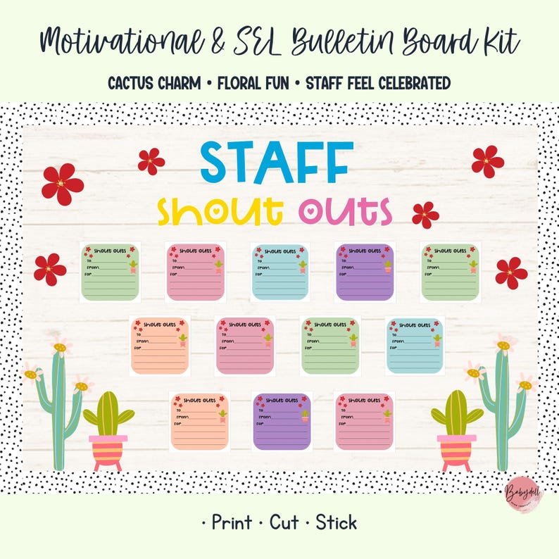 Staff Shout Out Bulletin Board Kit: Cactus Theme Employee Appreciation ...
