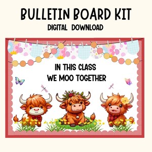 Highland Cow Spring Bulletin Board Kit | Cute Farm Animal Classroom ...