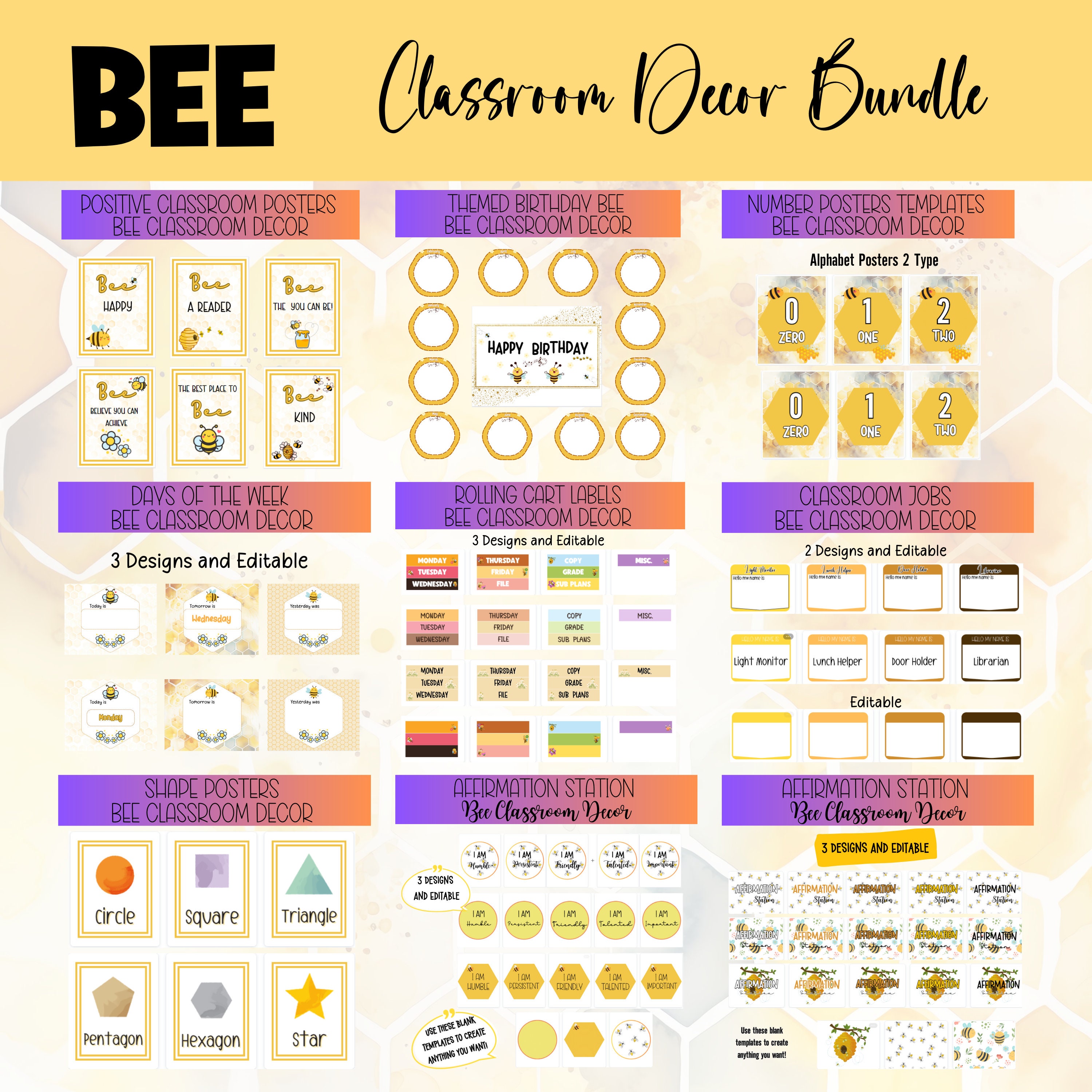 BEE Classroom Decor BUNDLE Printable Back to School Classroom - Etsy