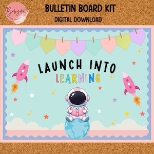 Pastel Space Bulletin Board Kit, Back to School Classroom Decor, Retro ...