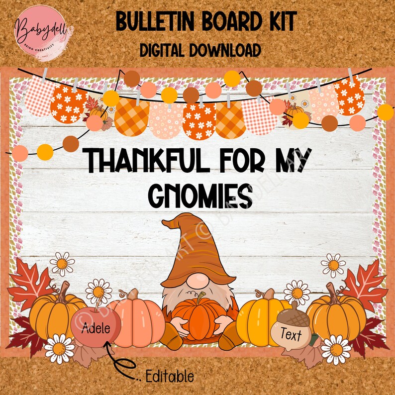 Thanksgiving Gnome Bulletin Board Kit: Fall Classroom Decor (digital ...