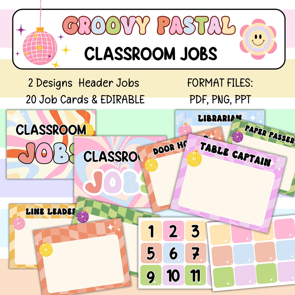 Groovy Pastel Classroom Jobs Chart: Editable Retro Decor - Etsy