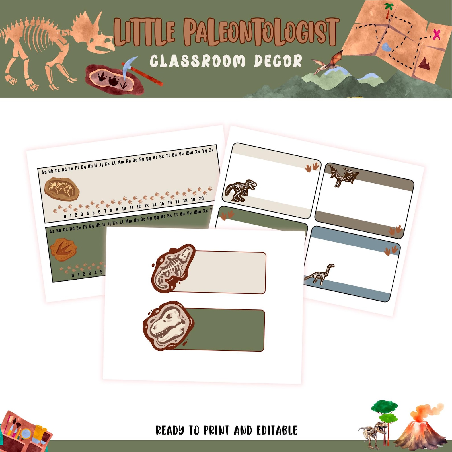 Dino Bulletin Board Kit and Paleontology Classroom Decor With Editable ...