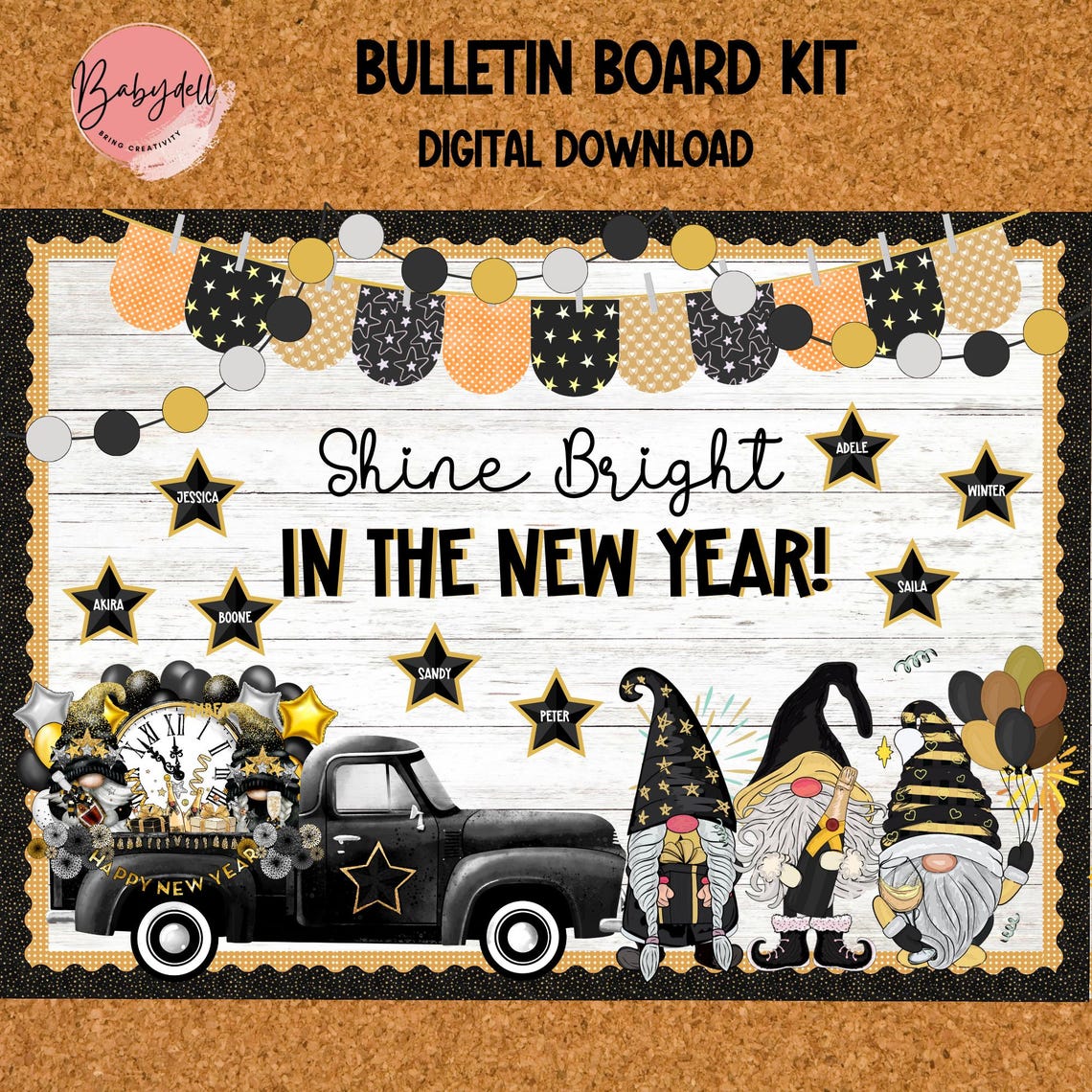 New Year Gnomes Bulletin Board Kit: Classroom Decor (digital Download ...