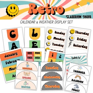 Classroom Calendar Display and Weather Station Editable Retro Groovy ...