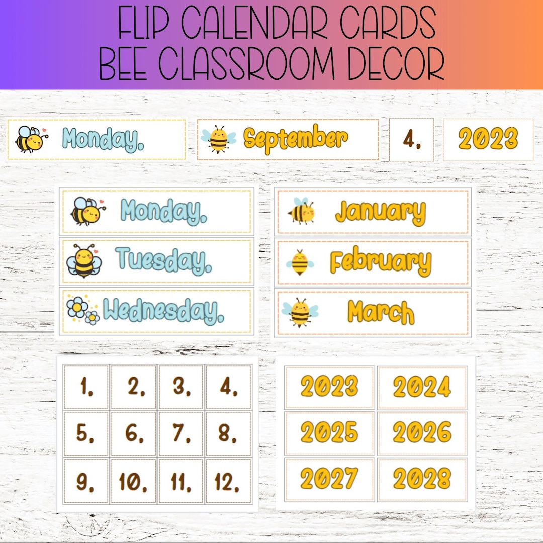 Daily Flip Calendar Cards Packet Chart BEE Classroom Decor Theme - Etsy