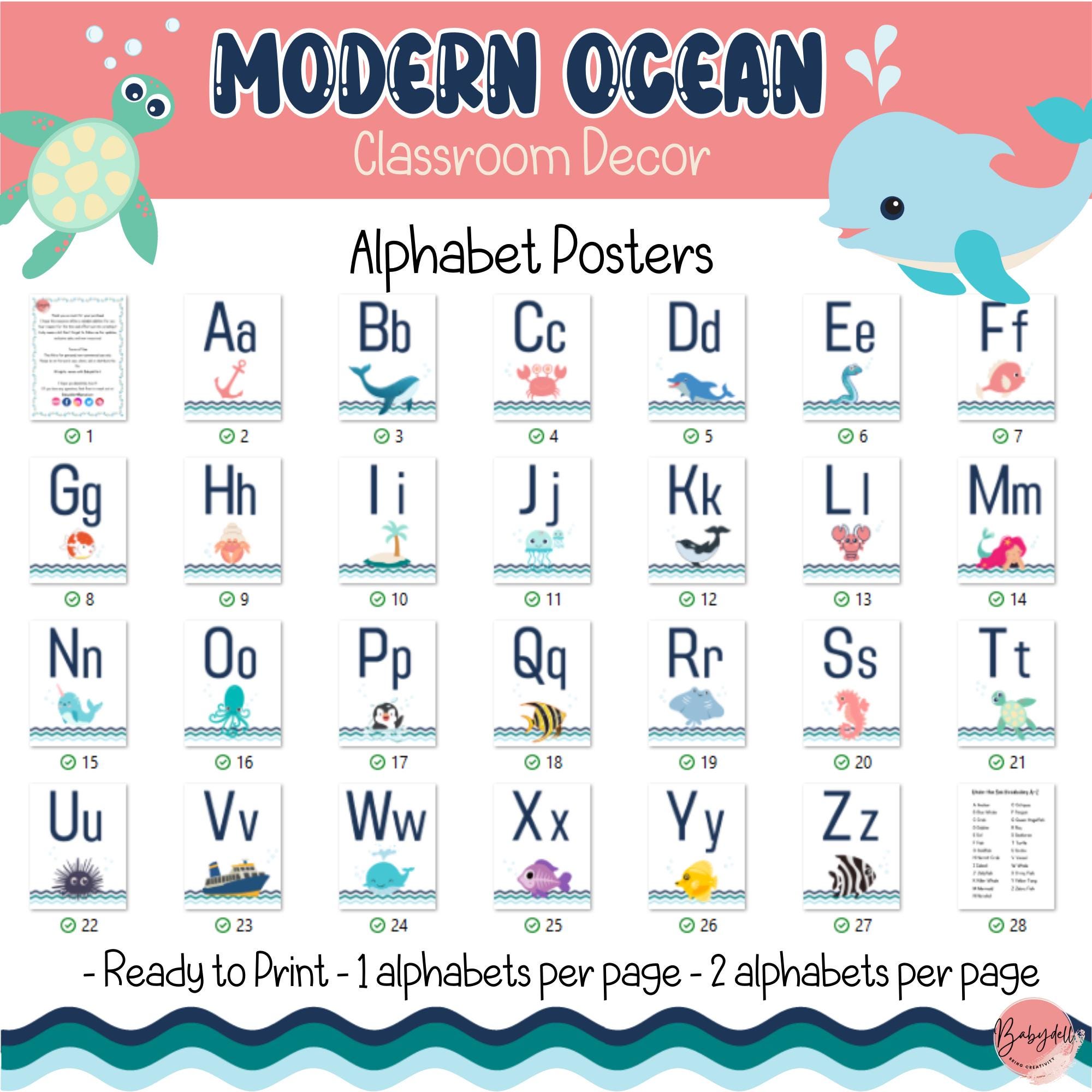 Ocean Alphabet Posters A-Z: Coastal Classroom Decor (digital Download ...