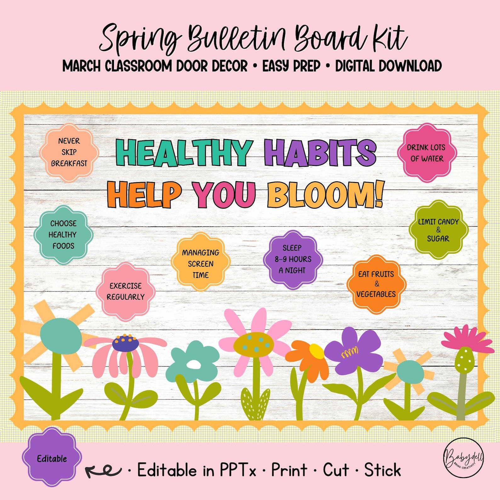 Healthy Habits Decor Spring Bulletin Board Kit School Nurse Wellness ...