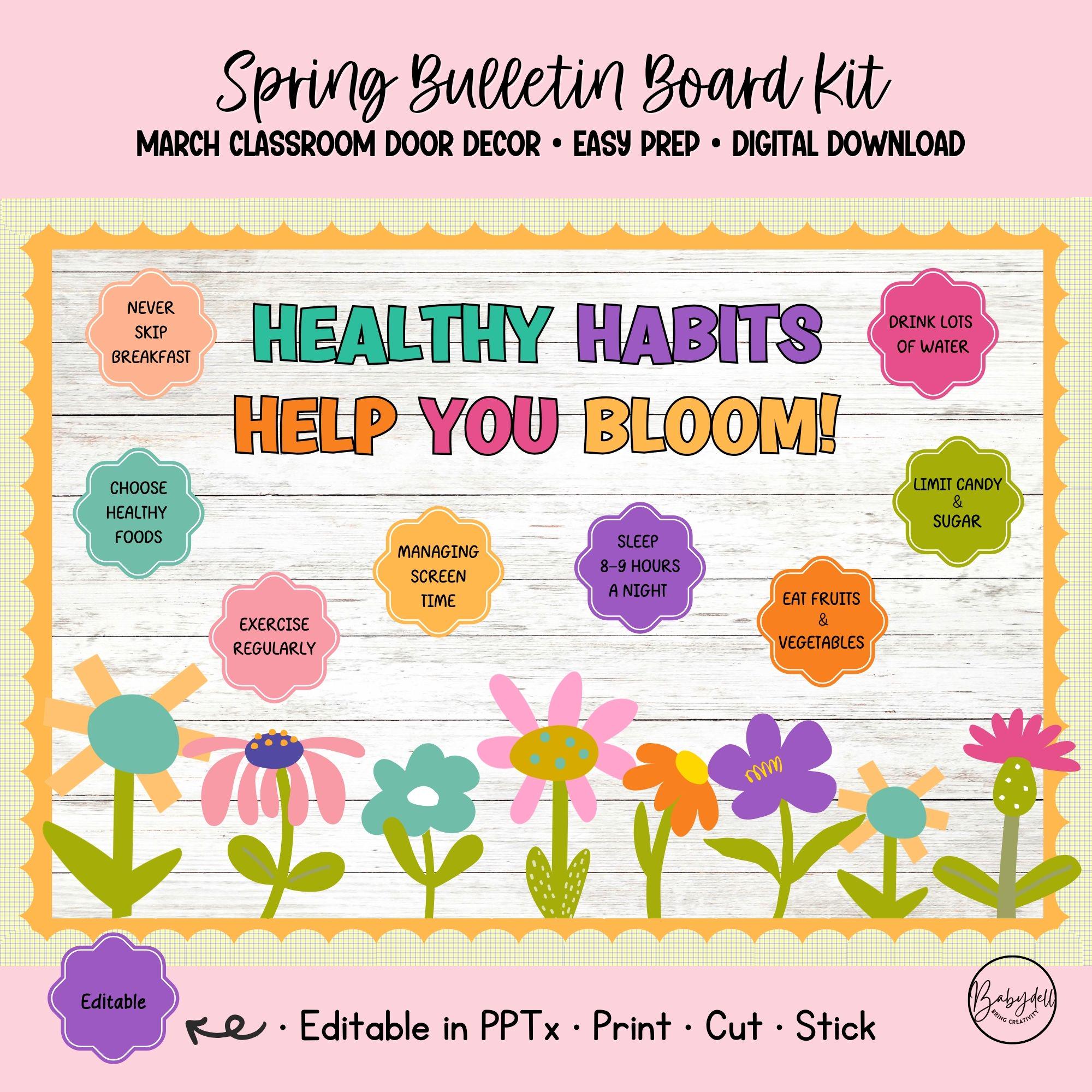 Healthy Habits Decor Spring Bulletin Board Kit School Nurse Wellness ...