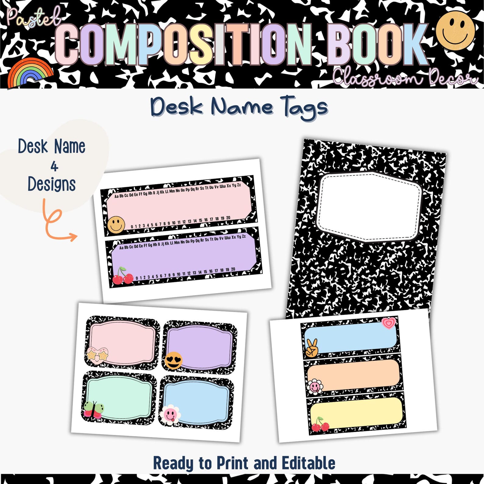 Pastel Composition Book Desk Name Plates: Editable Classroom Decor (PDF ...