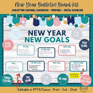 Editable New Year Goal Setting Bulletin Board Kit for a Groovy ...