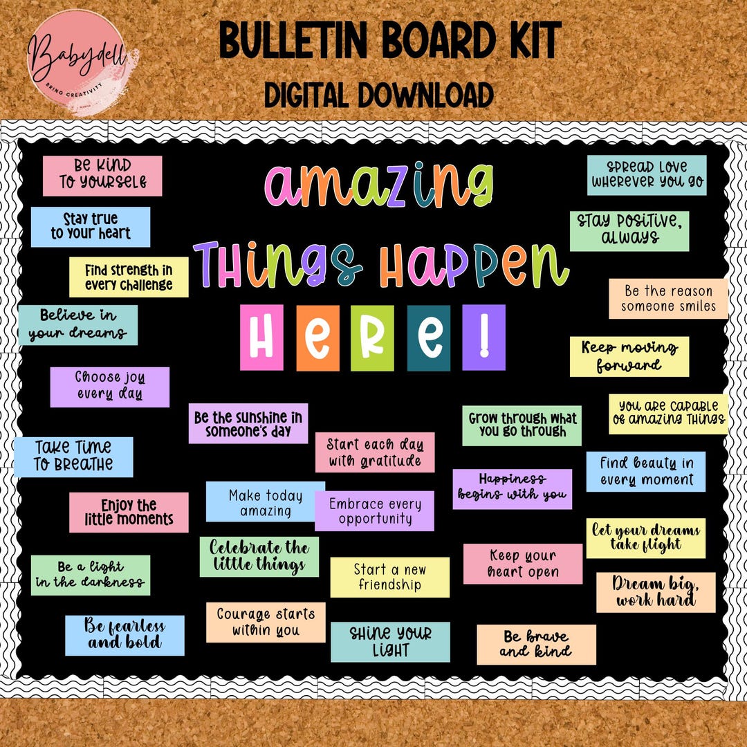 Digital Bulletin Board Printable - Amazing Things Happen Here - Teacher ...