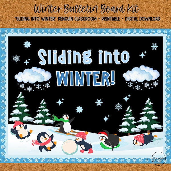 Sliding Into the New Year Winter Bulletin Board - Etsy