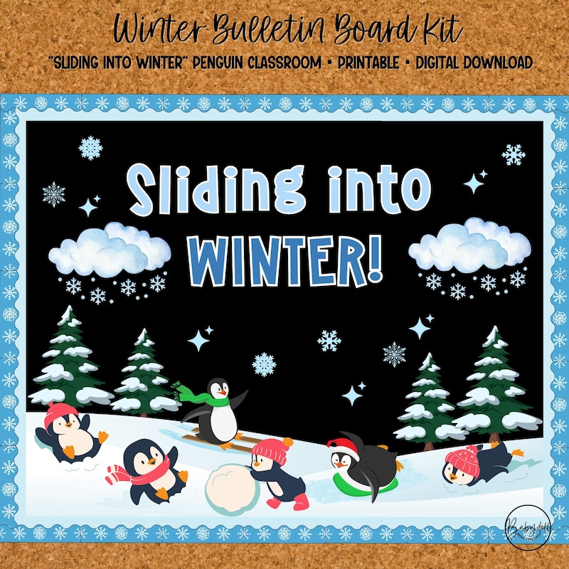 Sliding Into the New Year Winter Bulletin Board - Etsy