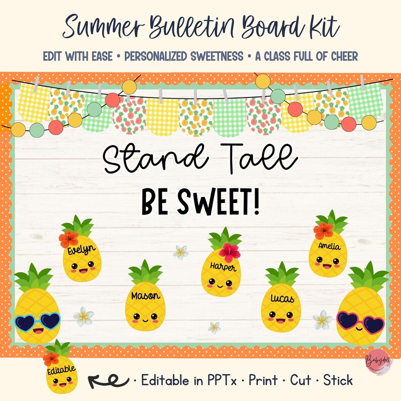 Pineapple Classroom Bulletin Board Kit Summer Printable Decor for ...