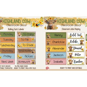 Highland Cow Classroom Decor Bundle: Modern Farmhouse Theme (digital ...