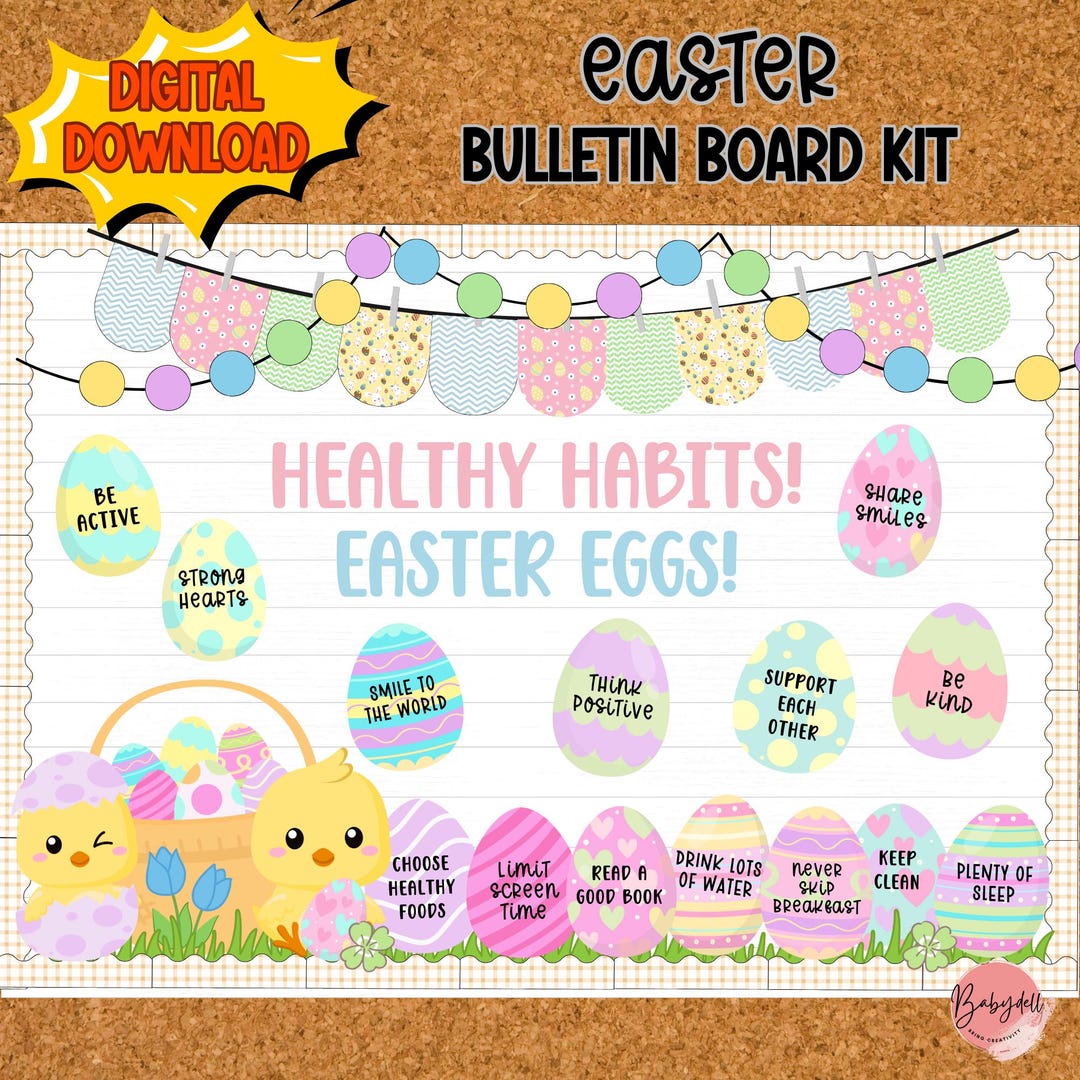 Healthy Habits Easter Bulletin Board Kit | School Nurse Office Decor ...
