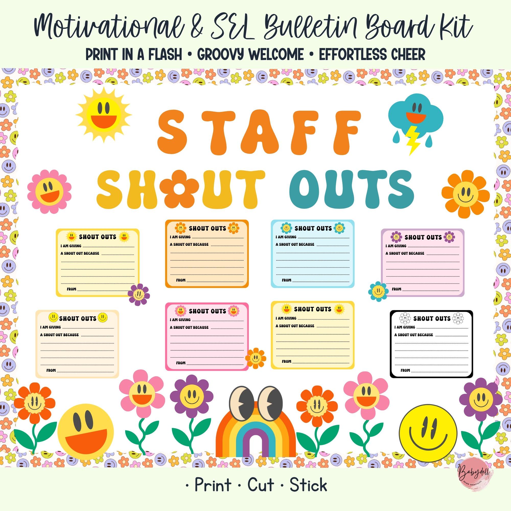 Staff Bulletin Board Kit Groovy Staff Shout Out Printable Recognition ...