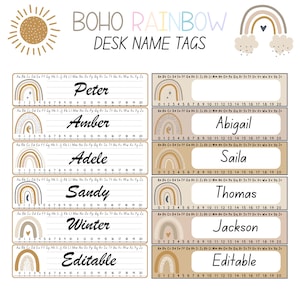 BOHO RAINBOW Classroom Labels & Student Desk Plates Editable Rainbow ...