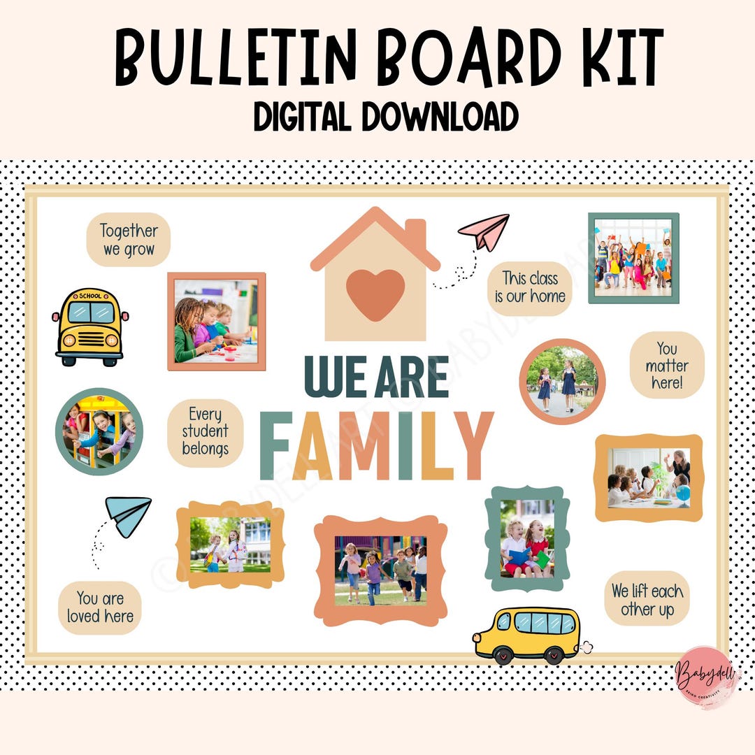 We Are Family Photo Bulletin Board Kit, Inclusive Classroom Decor ...