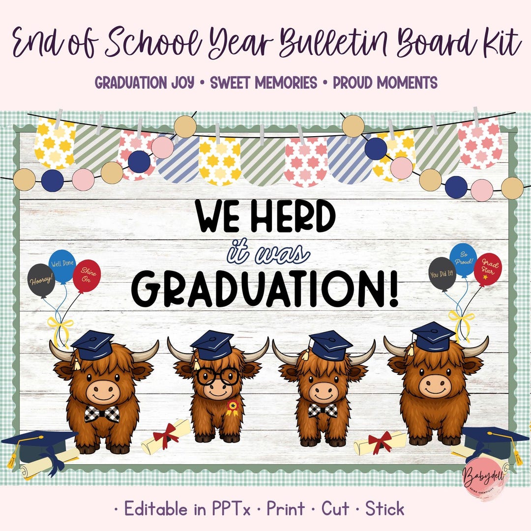 Highland Cow Grad Bulletin Board Kit for End of School Year - Etsy