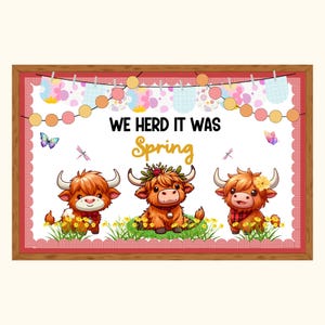 Highland Cow Spring Bulletin Board Kit | Cute Farm Animal Classroom ...
