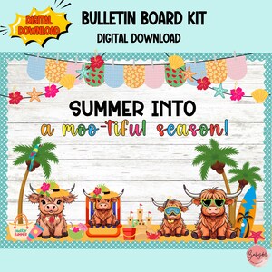 Highland Cow Summer Bulletin Board Kit: Classroom Decor (digital ...