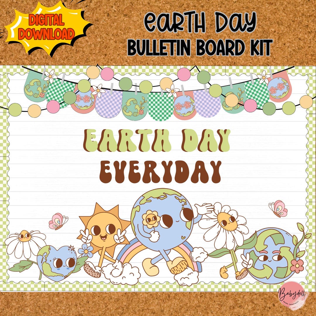 Groovy Earth Day Bulletin Board | April Classroom Decor, Earth Day ...