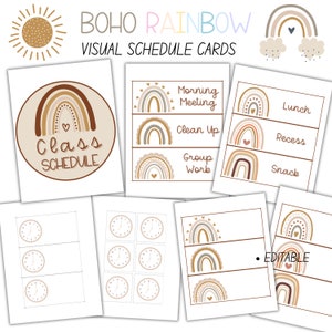 Editable Boho Rainbow Classroom Schedule | Calm Visual Daily Routine ...