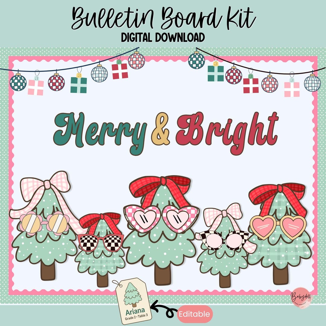 Merry & Bright Groovy Christmas Bulletin Board Kit - Etsy