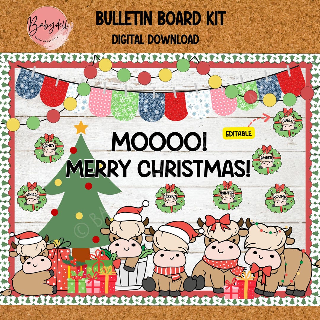 Christmas Bulletin Board Highland Cow Bulletin Board Kit Farmhouse ...