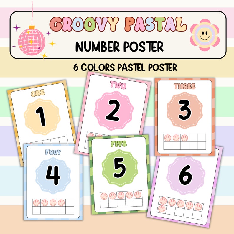 Groovy Pastel Number Posters 0-20: Retro Classroom Decor - Etsy