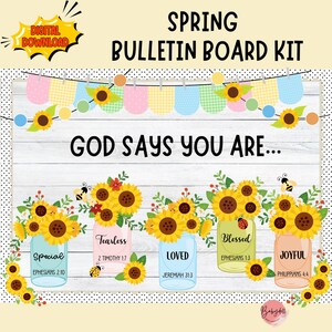 Christian Spring Bulletin Board Kit: Sunflower Classroom Decor (digital ...