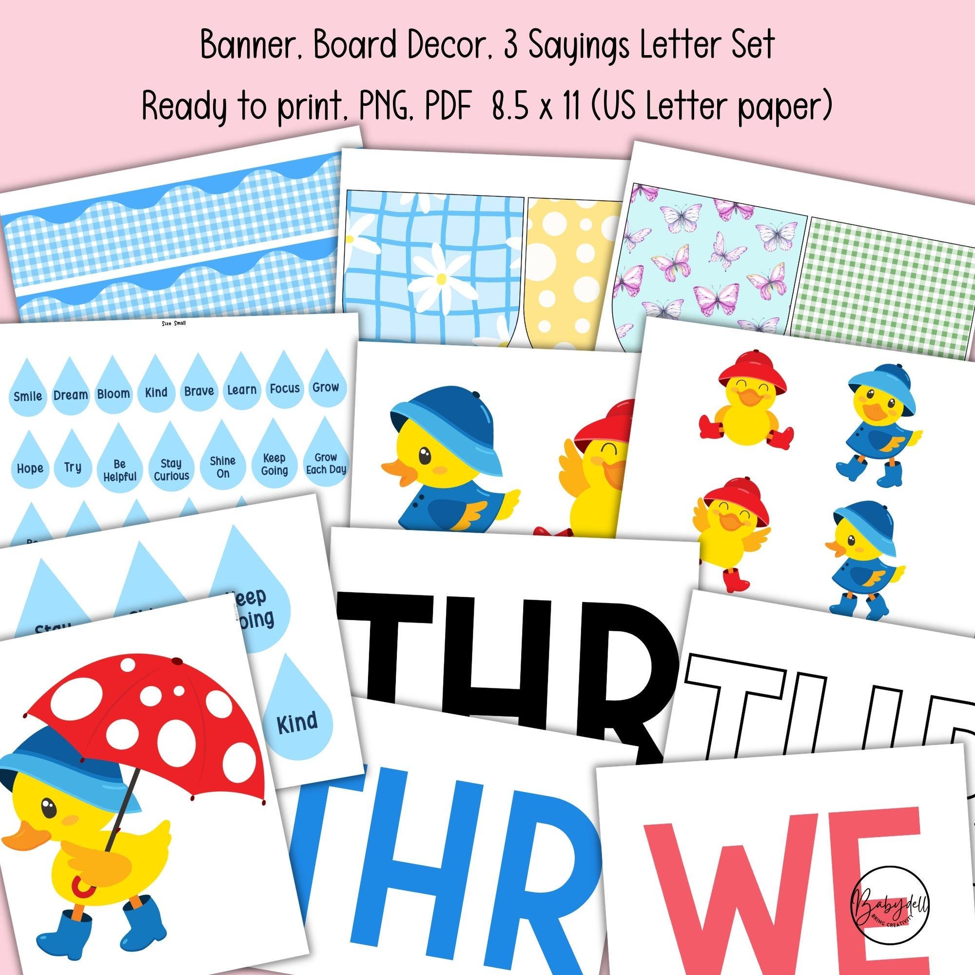 Spring Bulletin Board Kit Growth Mindset Classroom Decor Ducks and Rain ...