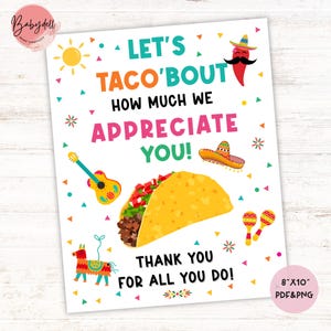 Taco Appreciation Sign Staff Thank You Poster Office Fiesta Decor ...