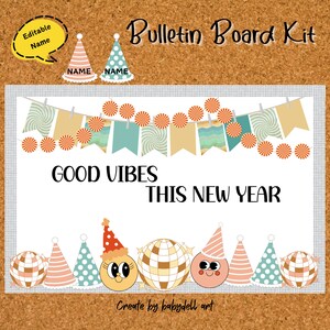 Retro New Year Bulletin Board January Door Decor Winter Bulletin Board ...